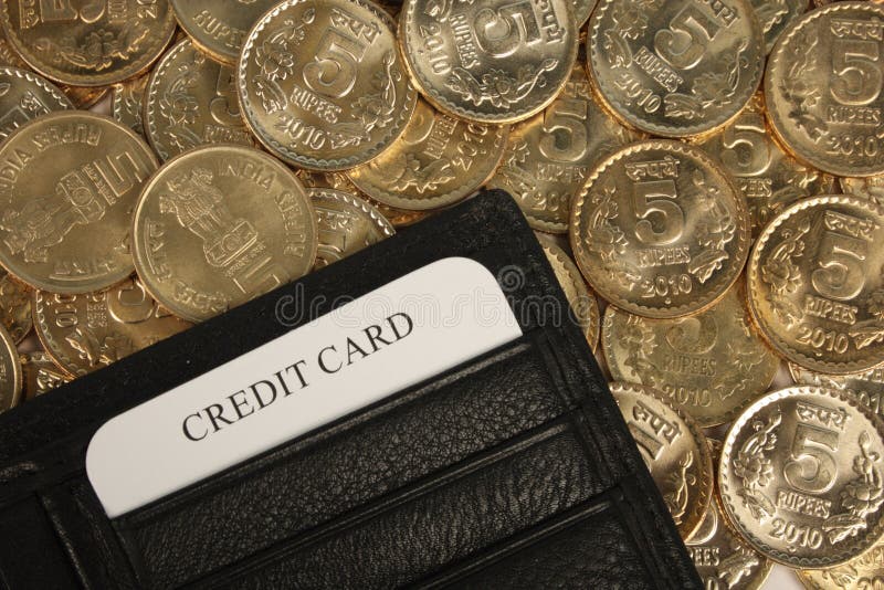 Indian Coins with Credit Card Stock Photo - Image of leather, purse ...