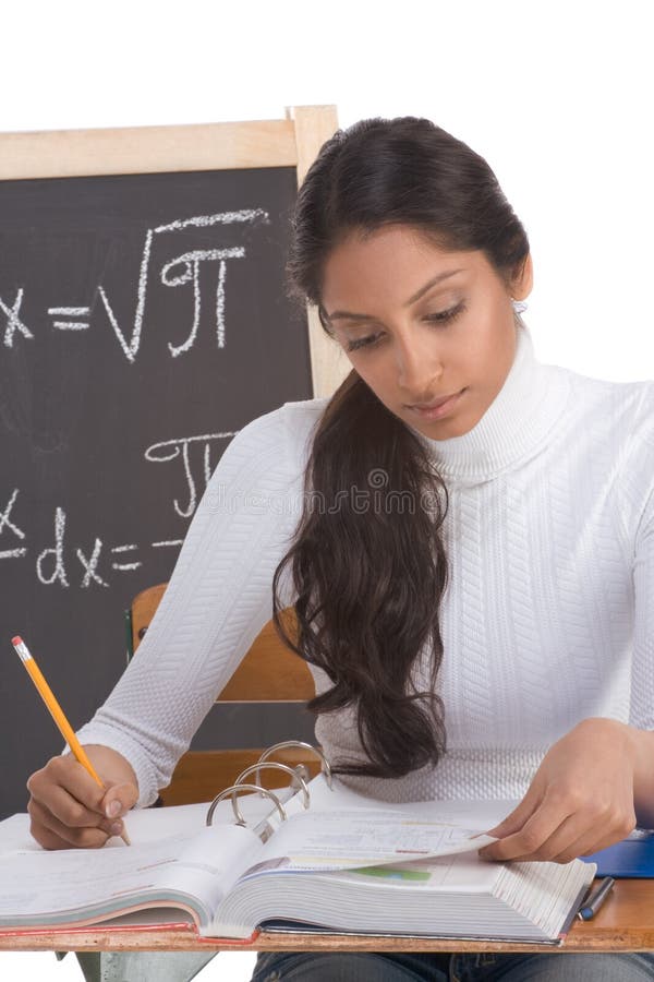 Indian College Student Woman Studying Math Exam Stock Photo - Image of ...