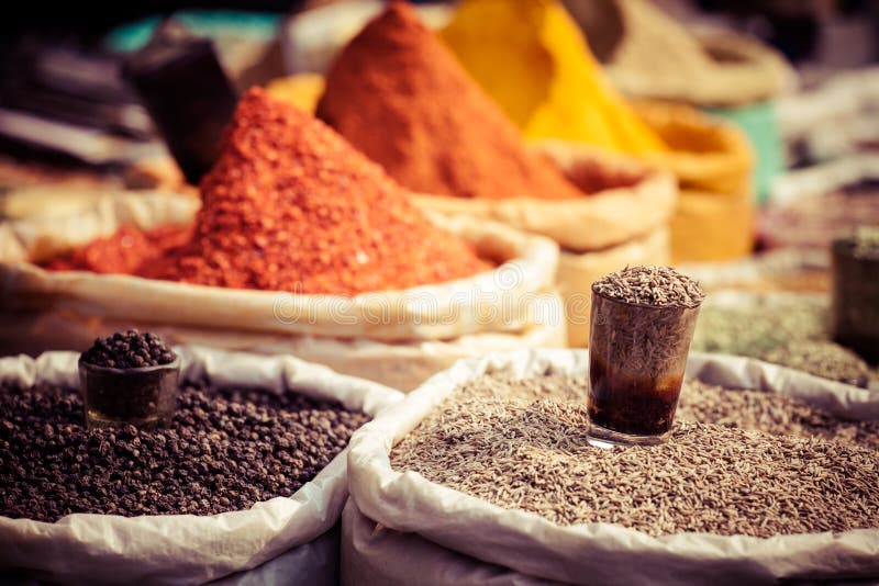 Indian Colored Spices at Local Market. Stock Photo - Image of india ...