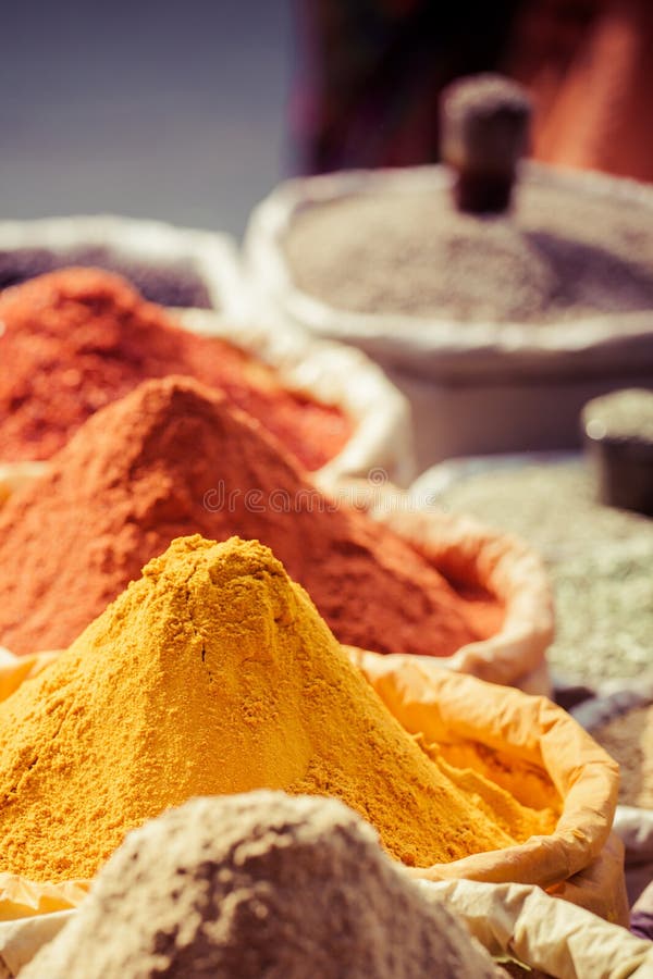 Indian Colored Spices at Local Market. Stock Image - Image of people ...