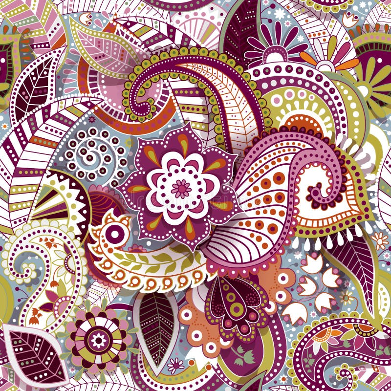 Indian Colorful Seamless Pattern Stock Vector - Illustration of curly ...