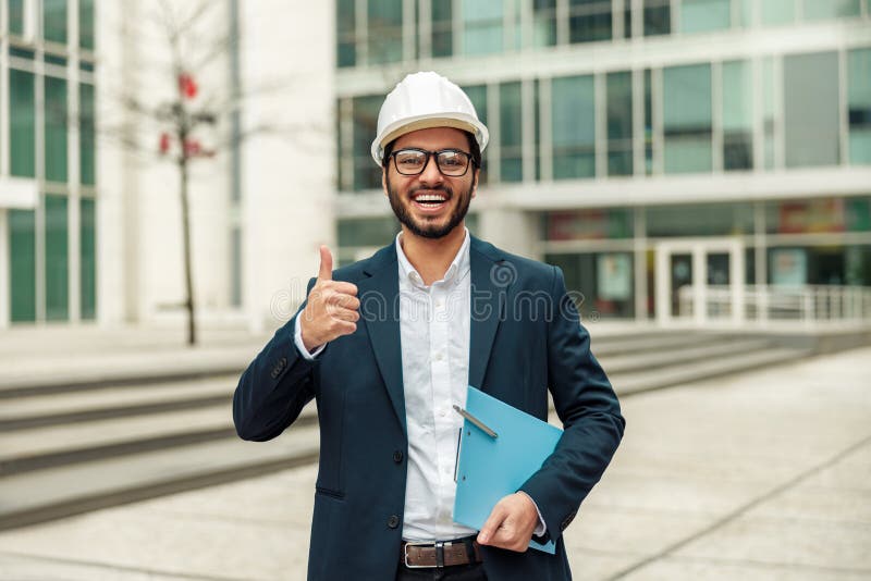 Indian Construction Architect in Suit and Hardhat with Paper Folder in ...