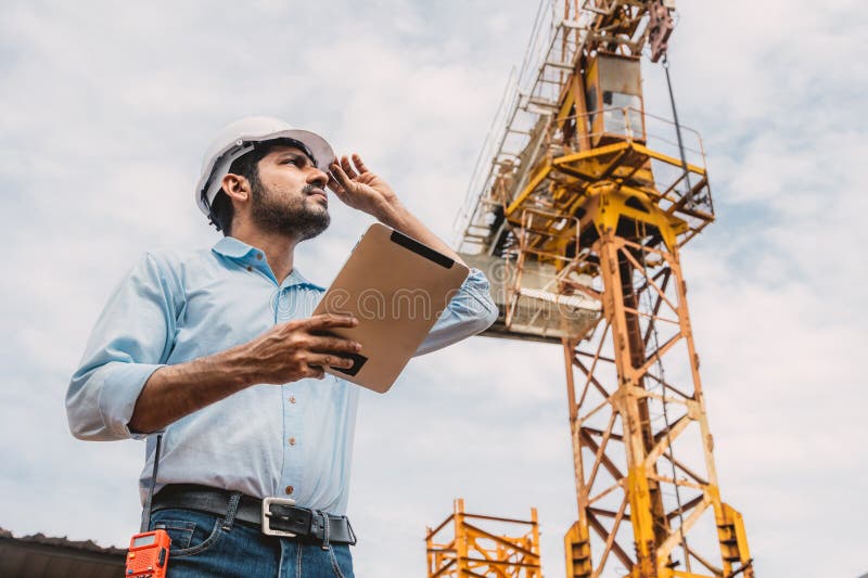Indian Construction Engineer Worker Construction Site Control Operation ...