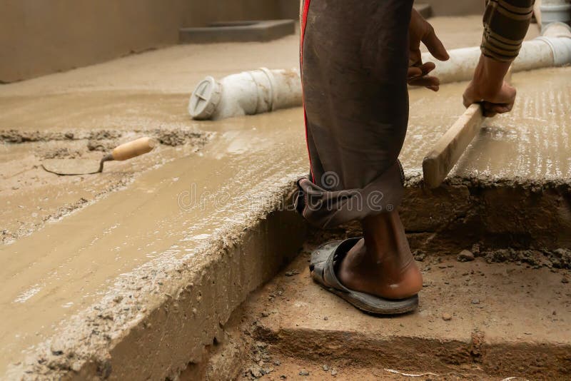 Indian Labour Leveling Plasterred Floor Stock Image - Image of build ...