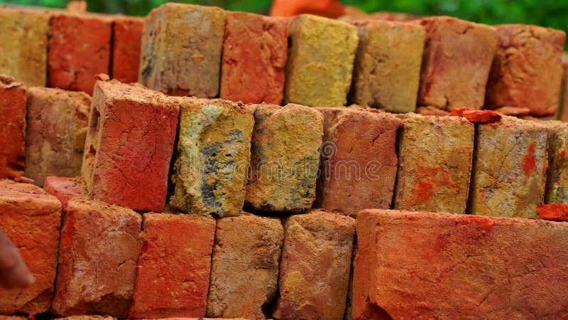 Indian Construction Workers Unloading Bricks from Tractor at Site Near ...