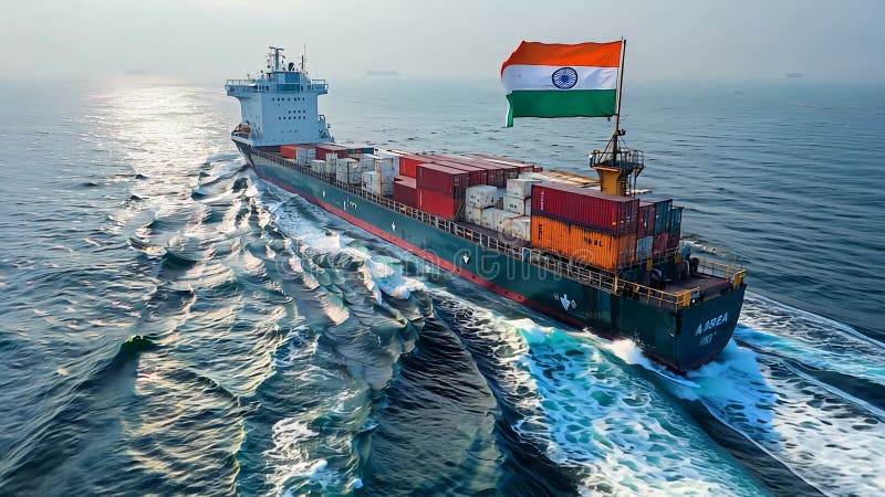 Indian Cargo Ship Sailing through Calm Seas with Containers and ...