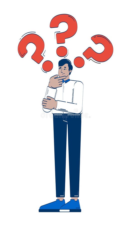 Indian Corporate Man Pondering with Question Marks 2D Doodle Character ...