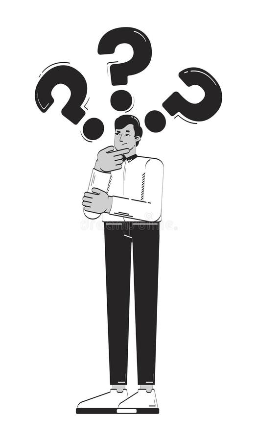 Indian Corporate Man Pondering with Question Marks Doodle Linear ...