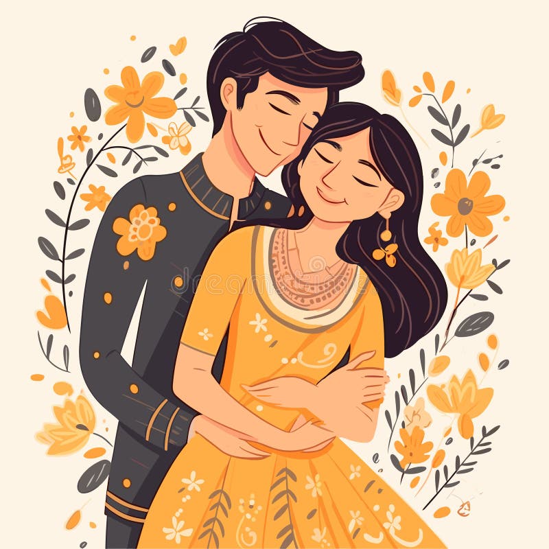 Indian Couple Hand-drawn Comic Illustration. Indian Couple. Vector ...
