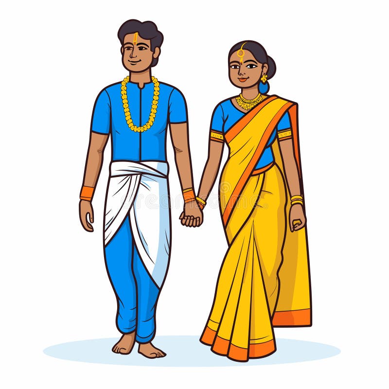 Indian Couple Hand-drawn Comic Illustration. Indian Couple. Vector ...