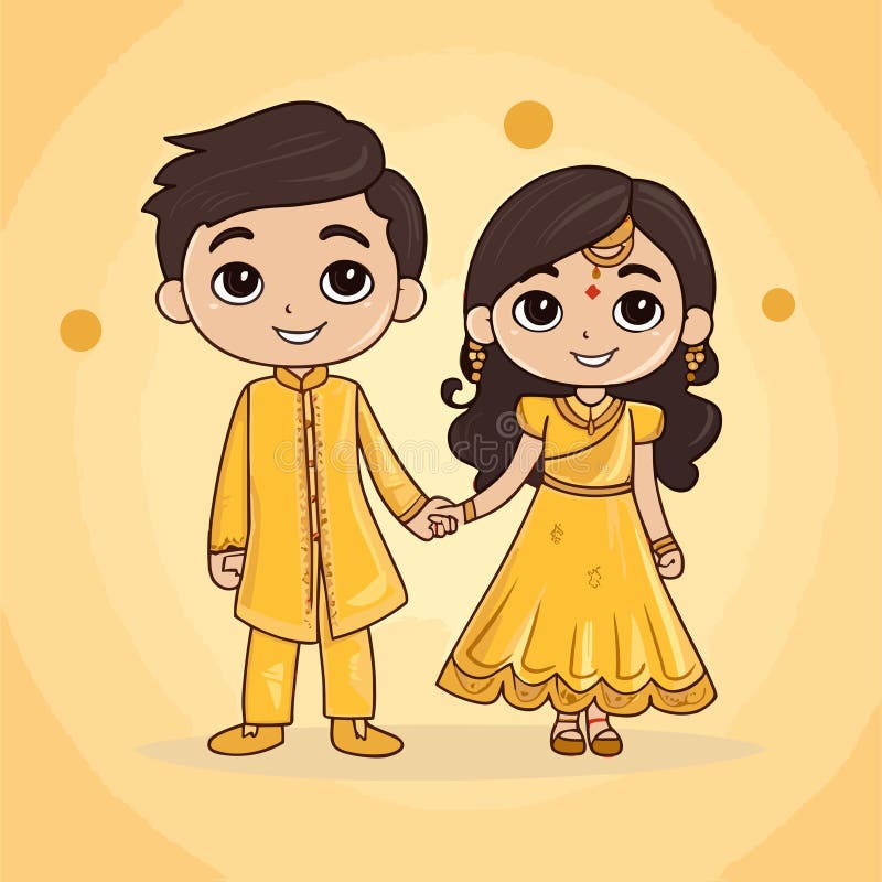 Indian Couple Hand-drawn Comic Illustration. Indian Couple. Vector ...