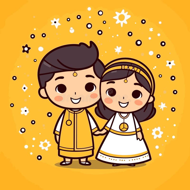 Indian Couple Hand-drawn Comic Illustration. Indian Couple. Vector ...