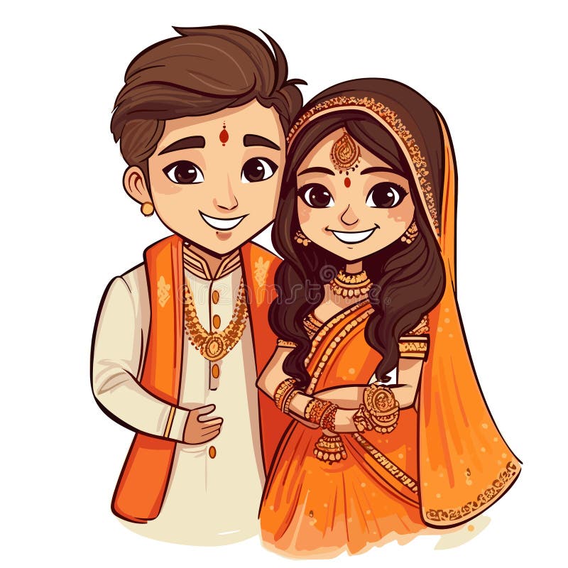 Indian Couple Hand-drawn Comic Illustration. Indian Couple. Vector ...