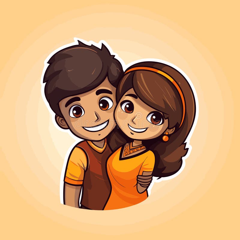 Indian Couple Hand-drawn Comic Illustration. Indian Couple. Vector ...