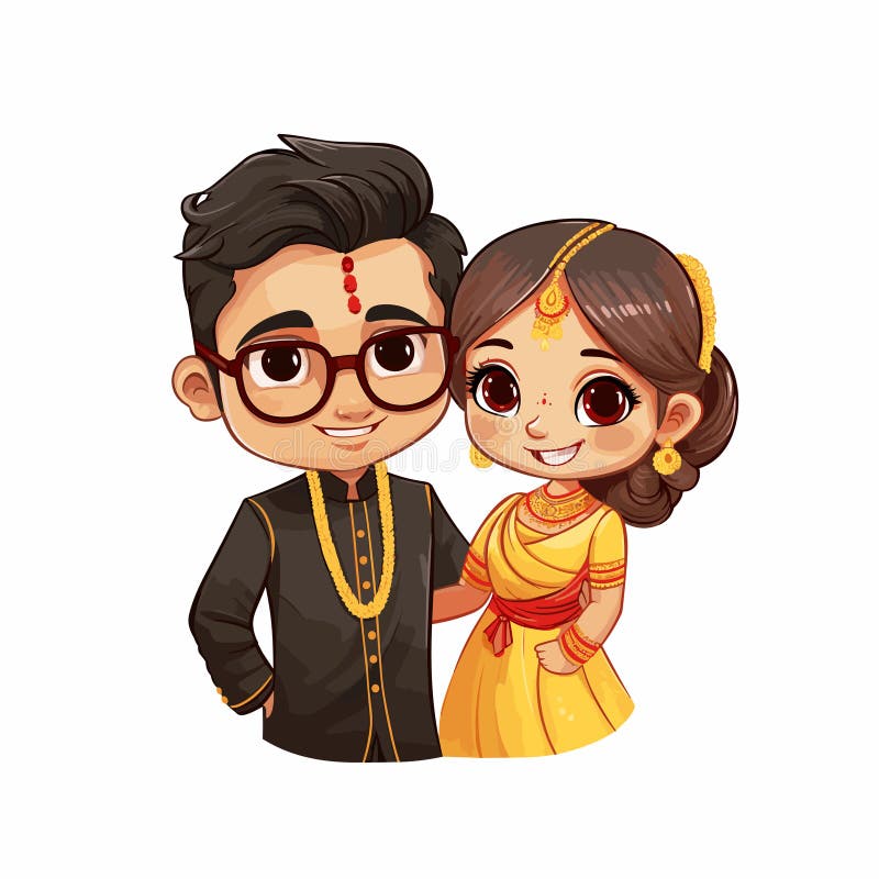 Indian Couple Hand-drawn Comic Illustration. Indian Couple. Vector ...