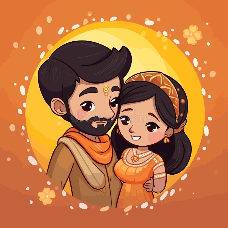 Indian Couple Hand-drawn Comic Illustration. Indian Couple. Vector ...