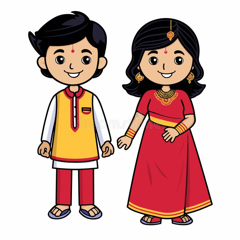 Indian Couple Hand-drawn Comic Illustration. Indian Couple. Vector ...