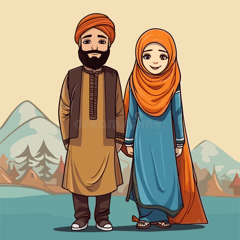 Indian Couple Hand-drawn Comic Illustration. Indian Couple. Vector ...