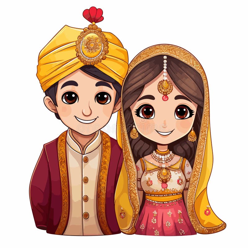 Indian Couple Hand-drawn Comic Illustration. Indian Couple. Vector ...