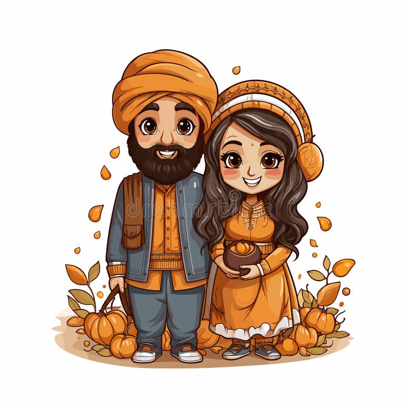 Indian Couple Hand-drawn Comic Illustration. Indian Couple. Vector ...