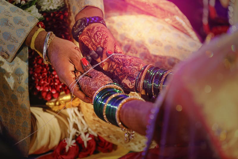 Indian Couple Hand in Wedding Ceremony in Hinduism Stock Image - Image ...