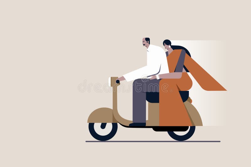 An Indian Couple Travelling in a Two Wheeler Stock Vector ...