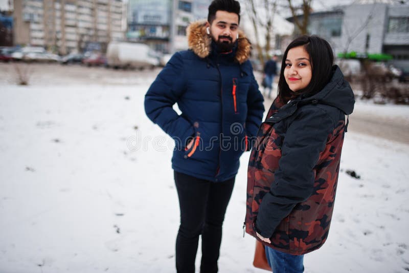 Indian Couple Wear Jacket in Cold Winter Day Stock Photo - Image of ...