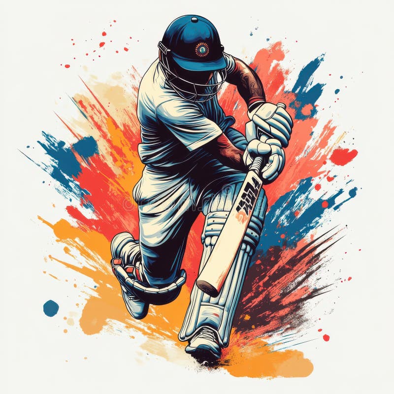 Indian Cricket Player Powerful Hitting Action Painting Style Stock ...