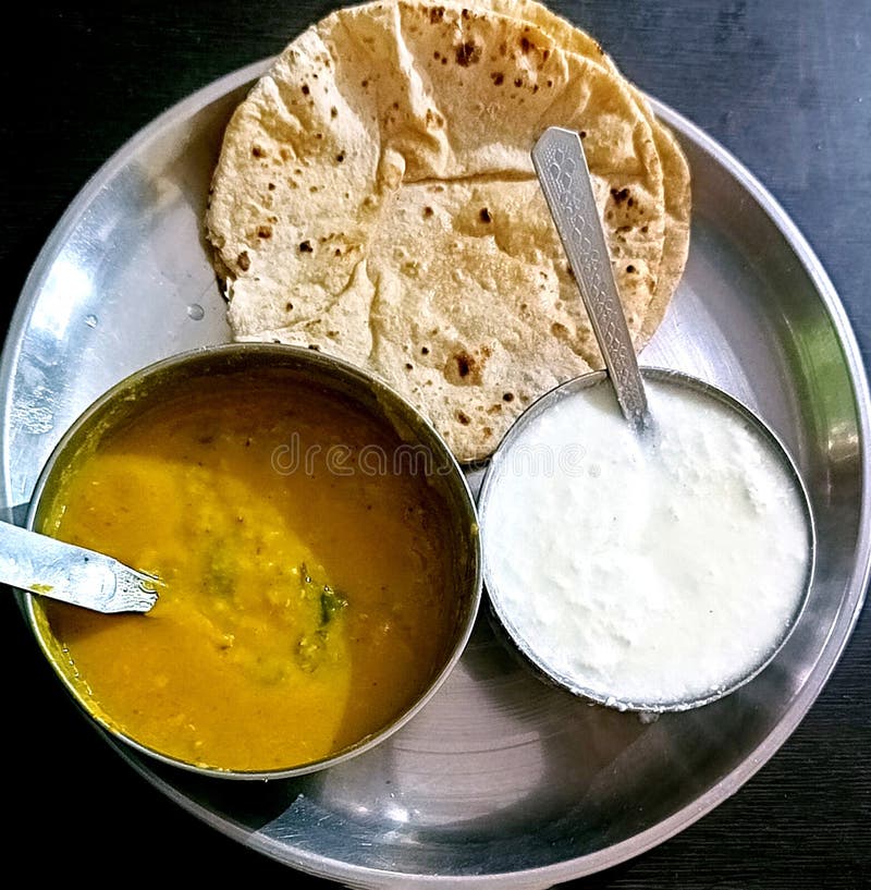 Indian Cuisine Daal and Roti or Chapati with Curd Served in a Plate ...