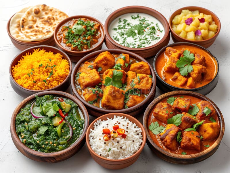 Indian Cuisine Dishes Assortment Stock Illustration - Illustration of ...