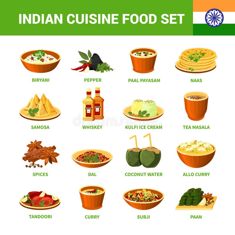 Indian Cuisine Food Set stock vector. Illustration of herbs - 68305866
