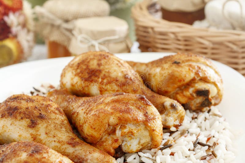 Indian Cuisine: Roasted Chicken with Rice and Vegetables Stock Image ...