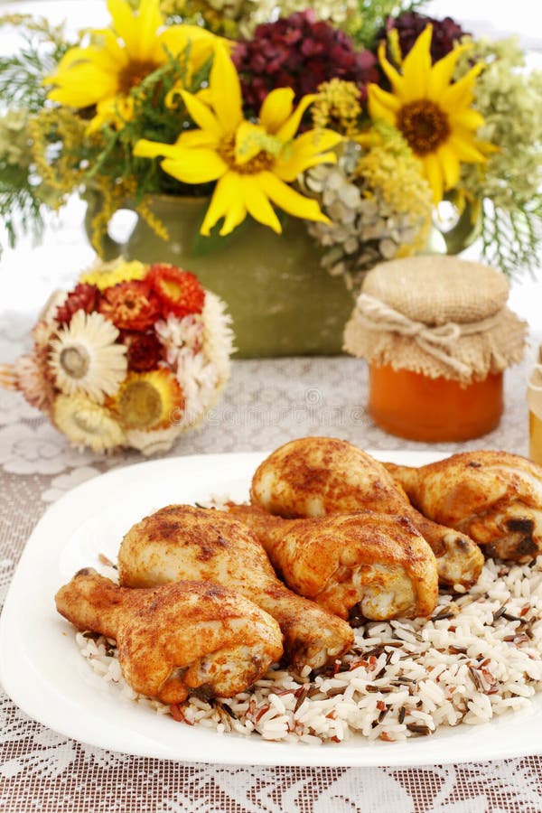 Indian Cuisine: Roasted Chicken with Rice and Vegetables Stock Photo ...