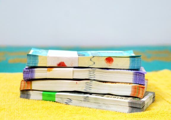 Indian Currency Bundles of 50, 100, 200 or 500 Rupee Notes Arranged in ...