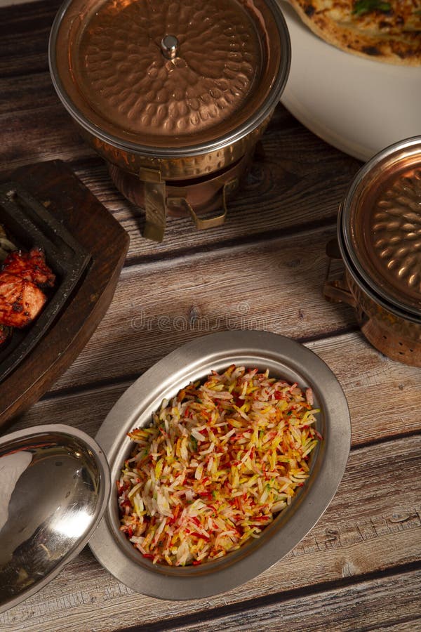 Indian Curry Meal with Basmati Rice Dish. Vertical Picture Stock Image ...