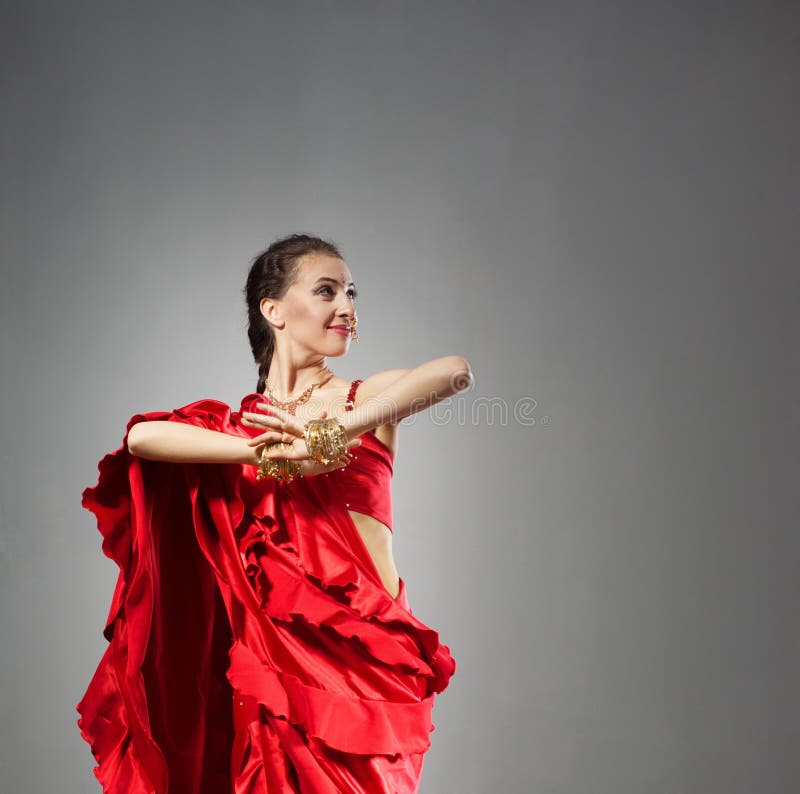 Woman Dancing with Heart Shaped Fabric Cloth, Girl Red Dress Stock ...