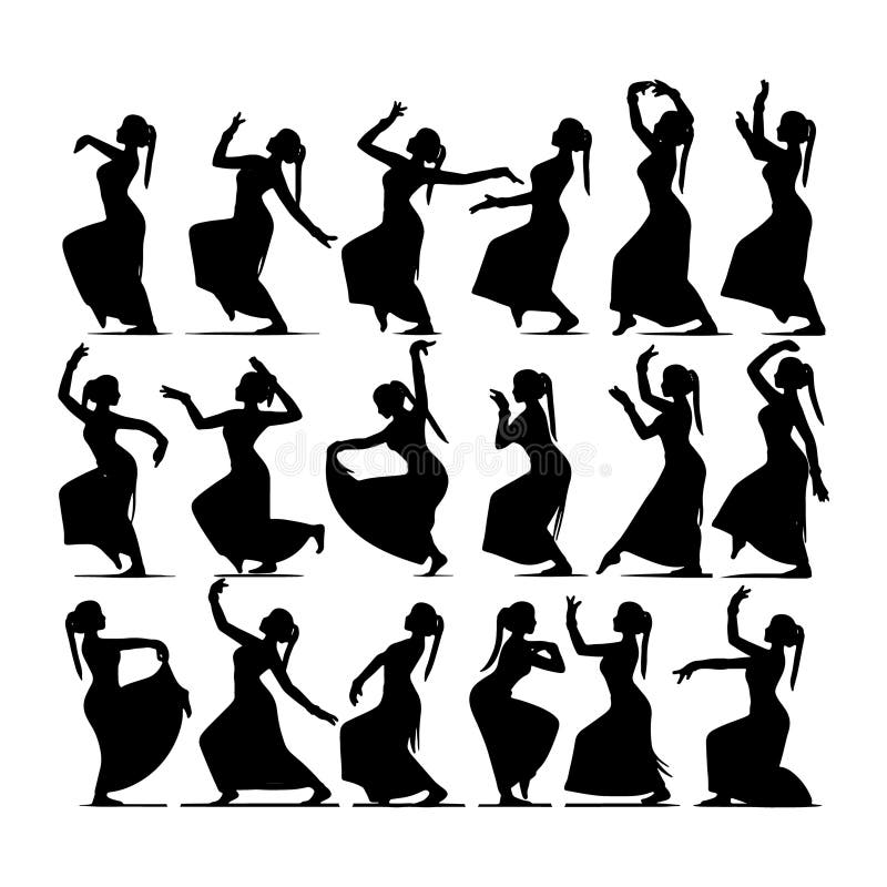Indian dancing moves stock vector. Illustration of monochrome - 373526272