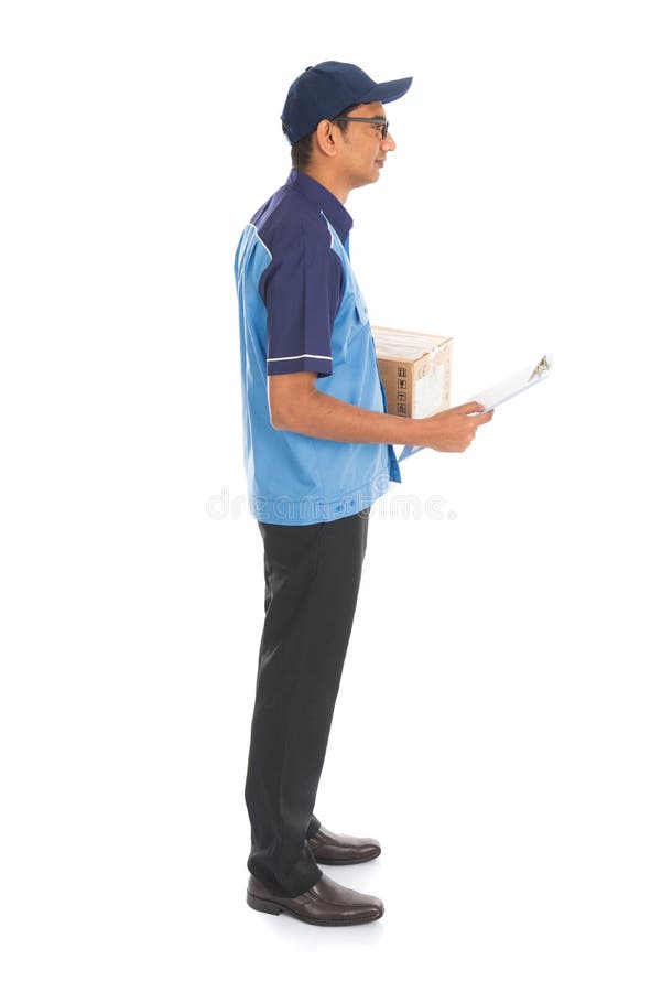 Indian Delivery Man Wearing Medical Mask and Gloves Holding Phone ...