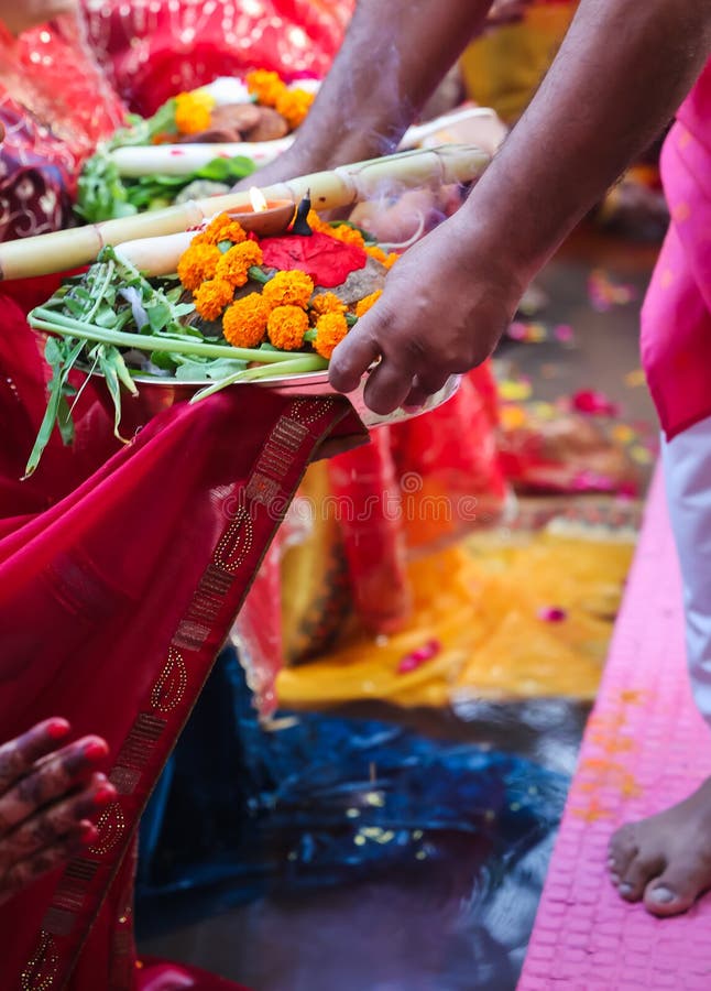 Indian Devotee Doing Holy Rituals at Chhath Festival at Morning Stock ...