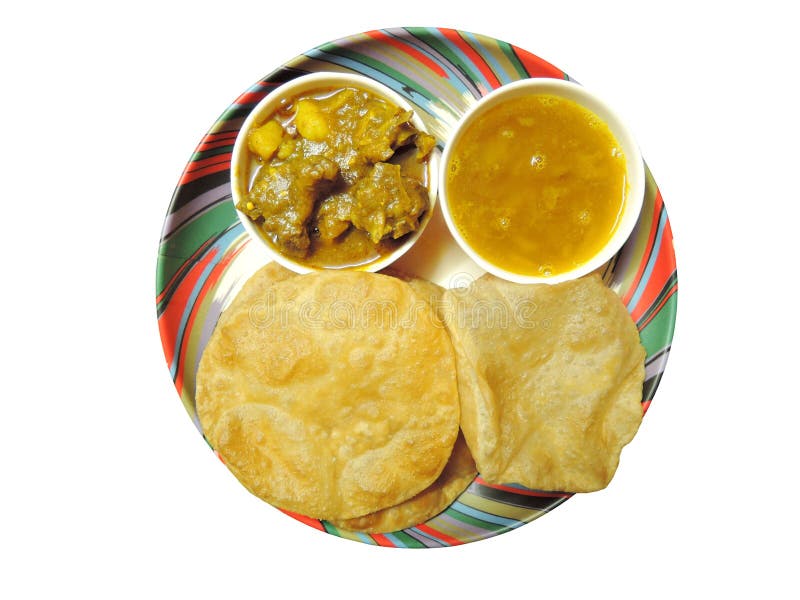 Indian Dish - Puri with Dal and Lamb Curry Stock Photo - Image of ...