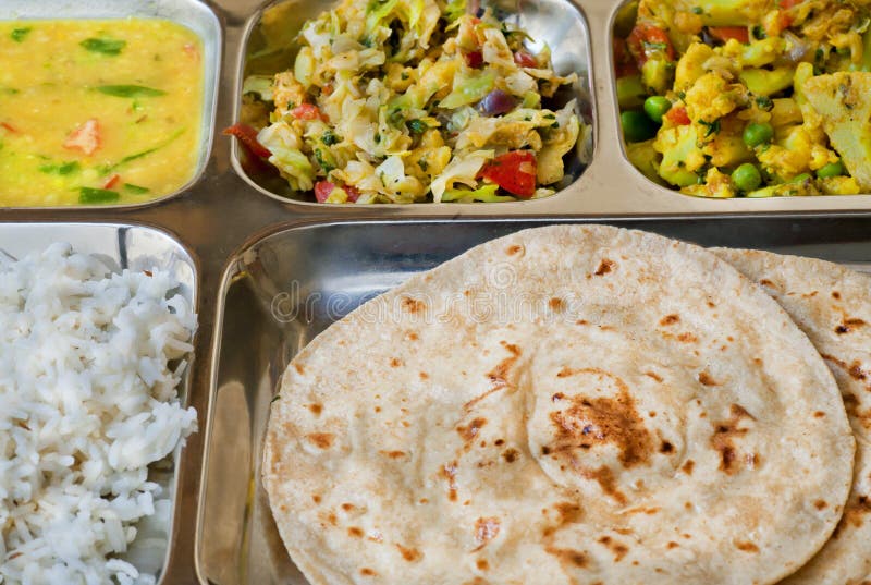 Indian Dish Thali, Subji, Rice and Chapati Bread Stock Photo - Image of ...