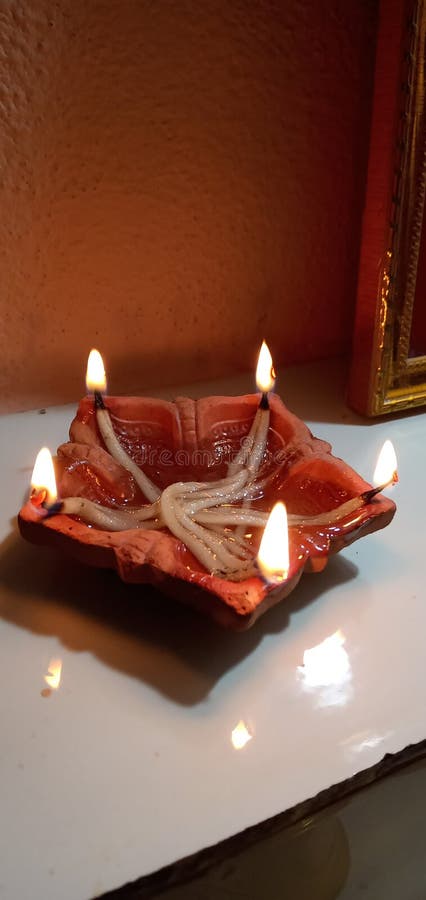 Indian Diya with Five Lights Stock Image - Image of diya, occasion ...