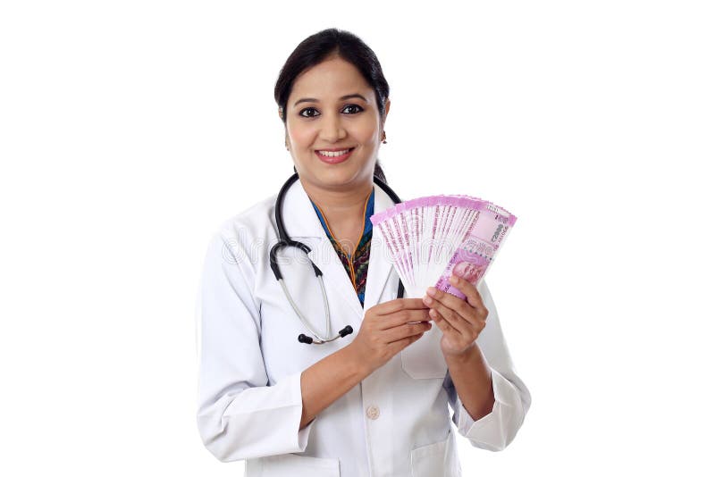 Indian Doctor Woman Holding 2000 Rupee Notes Stock Image - Image of ...
