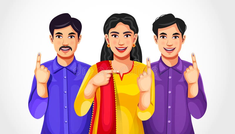 Vector Illustration of People Showing Their Ink-mark Fingers after ...