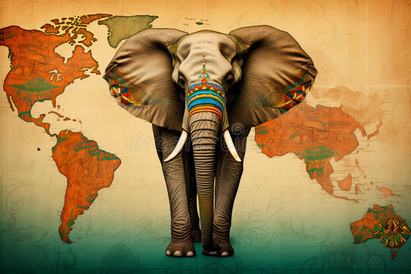 Indian Elephant on the Background of the World Map. Art Image. AI ...