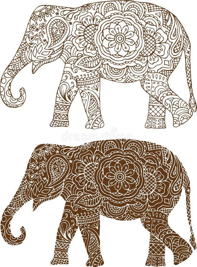 Silhouette of an Elephant with Indian Designs Stock Vector ...