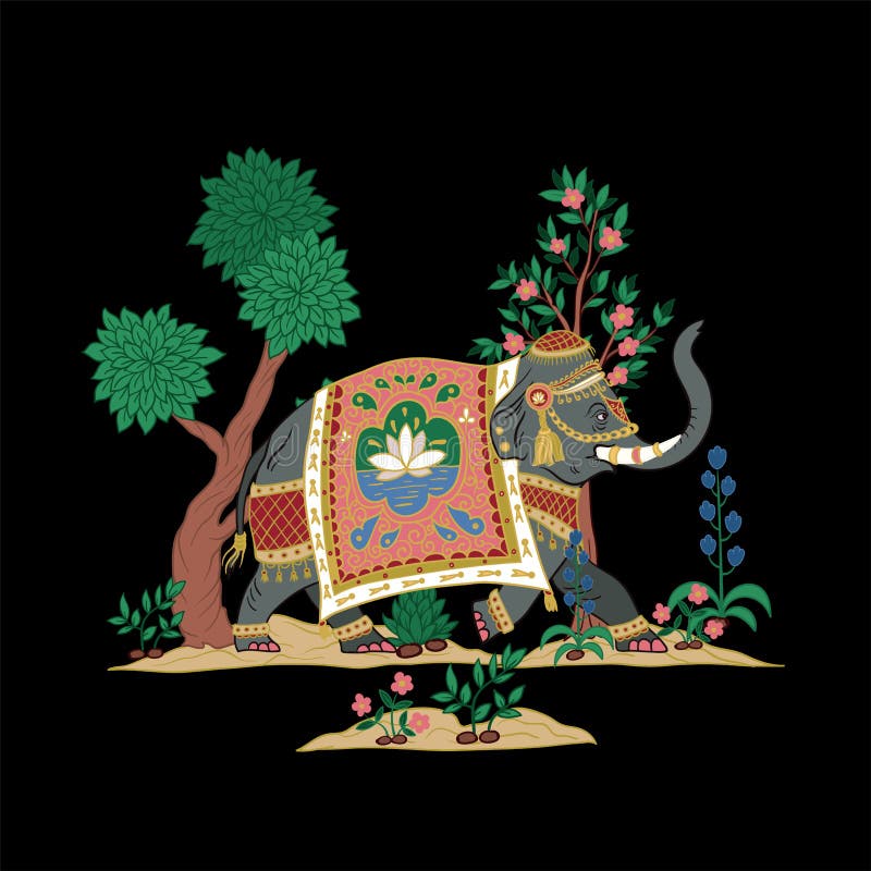 Indian Elephant with Trees and Plants Isolated. Vector. Stock Vector ...