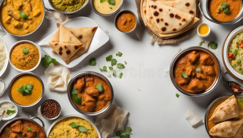Indian Ethnic Food Buffet on White Concrete Stock Illustration ...