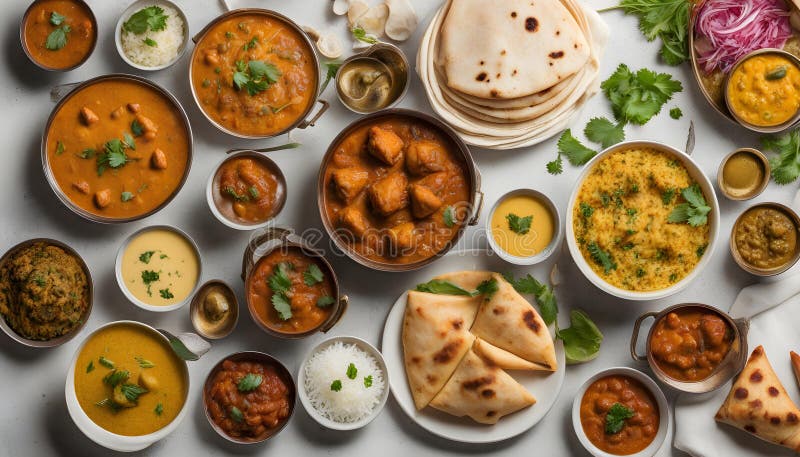 Indian Ethnic Food Buffet on White Concrete Stock Illustration ...