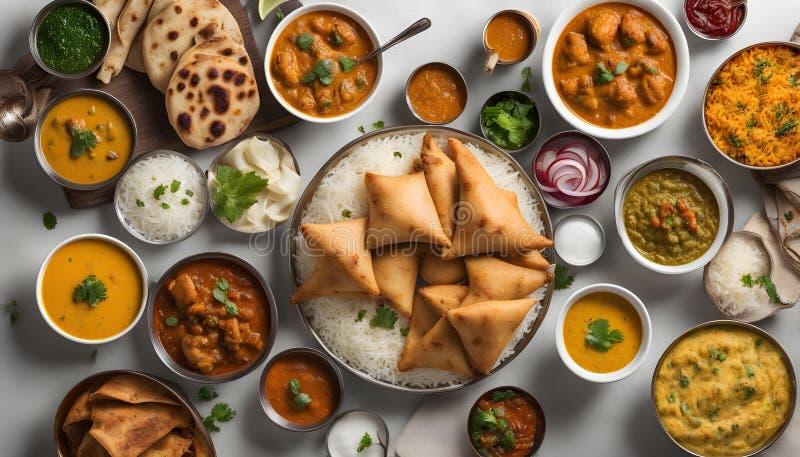 Indian Ethnic Food Buffet on White Concrete Stock Illustration ...